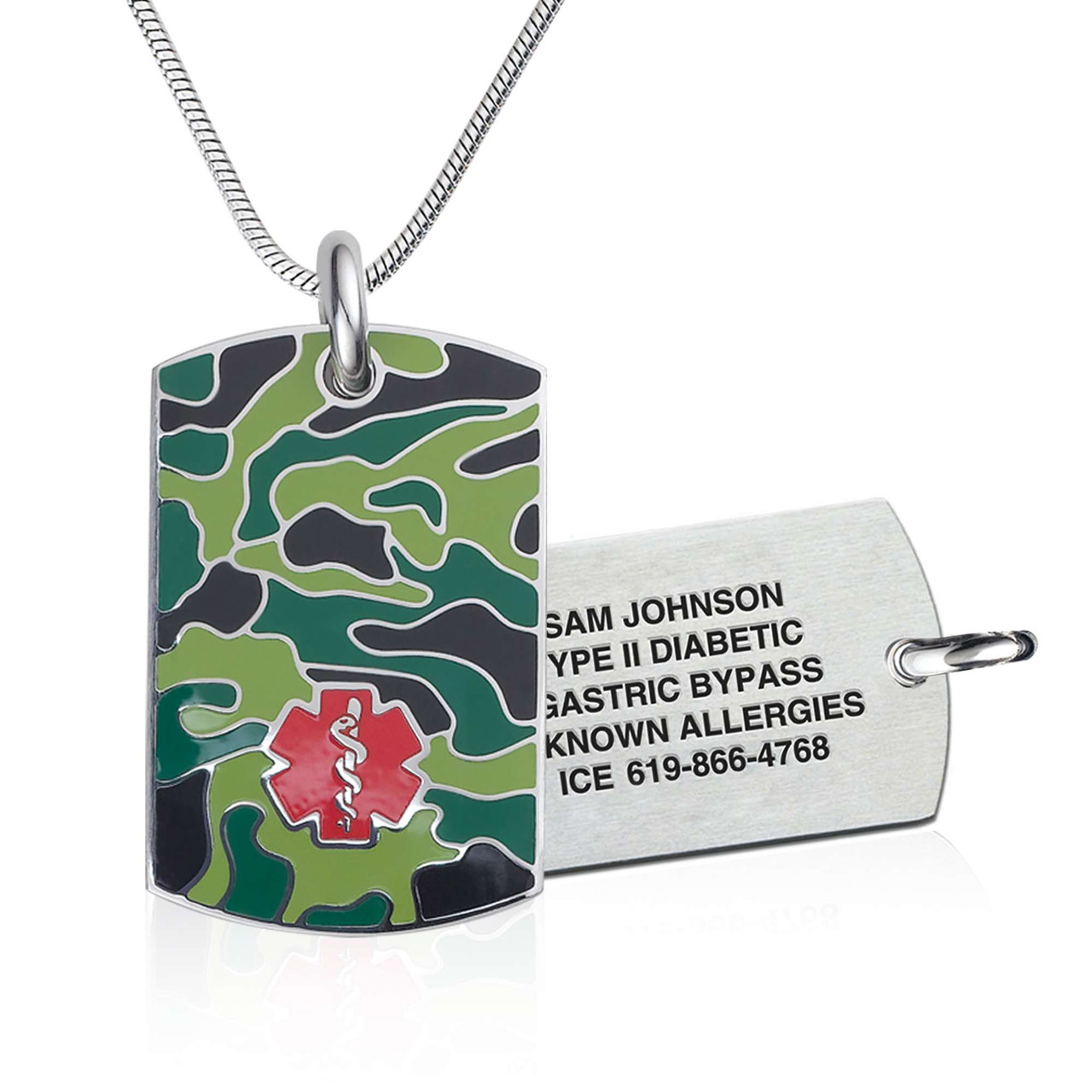 Medical ID - Camo Black Medical ID Dog Tag Necklace