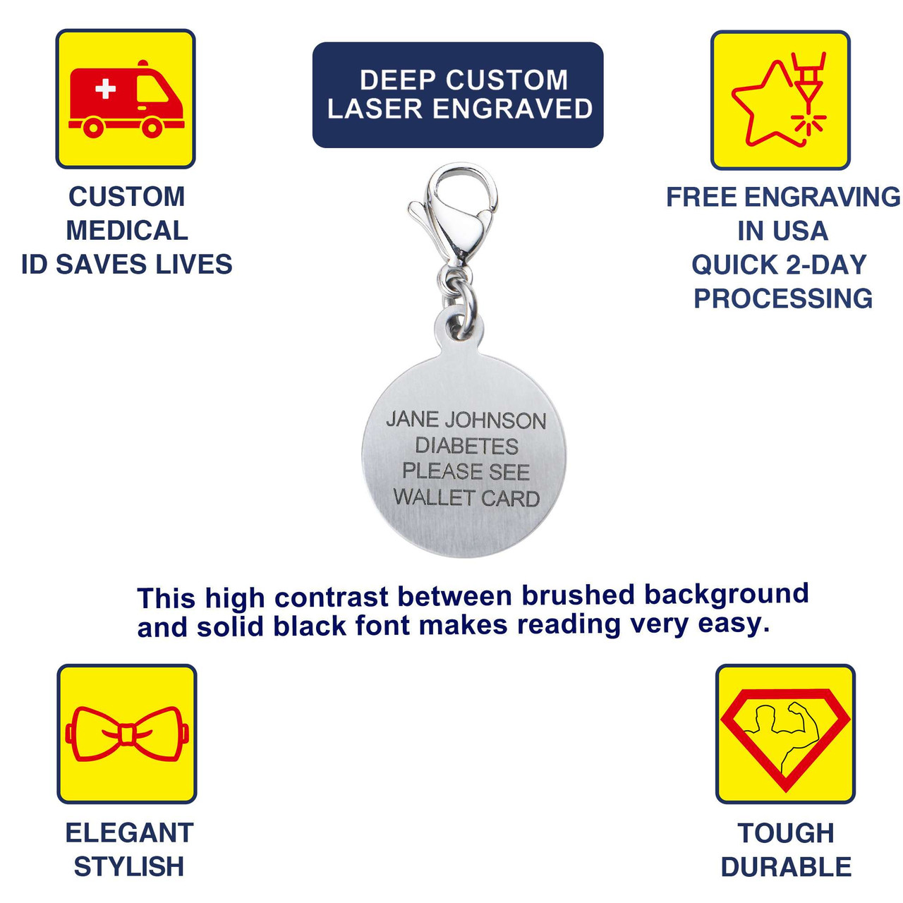 Medical ID - Mix & Match 5/8'' Custom Engraved Medical ID Charm