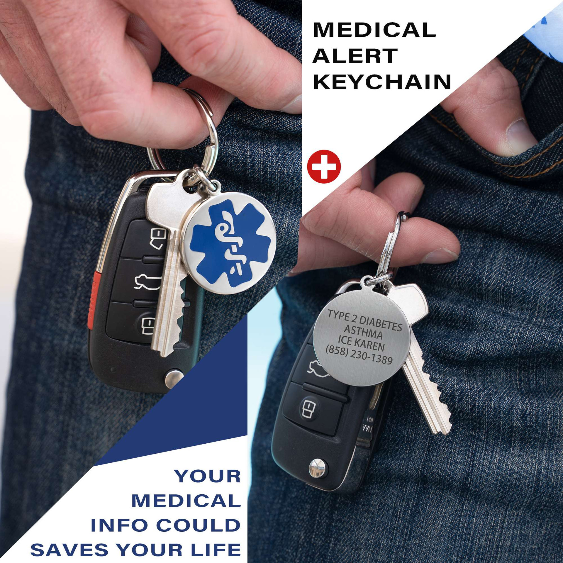 Medical ID - Custom Medallion Charm Medical Alert Keychain