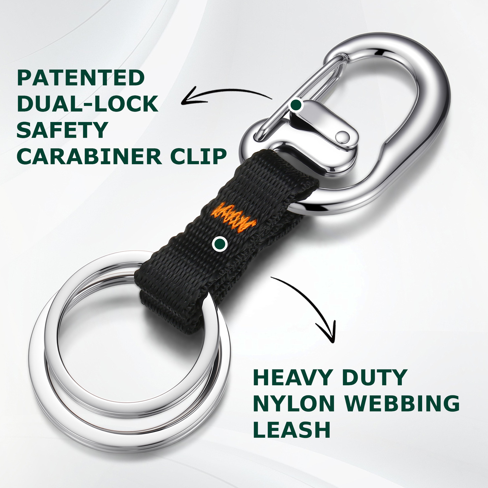EDC Key Holder - Dual Locking Carabiner Key Leash with Double Key Rings