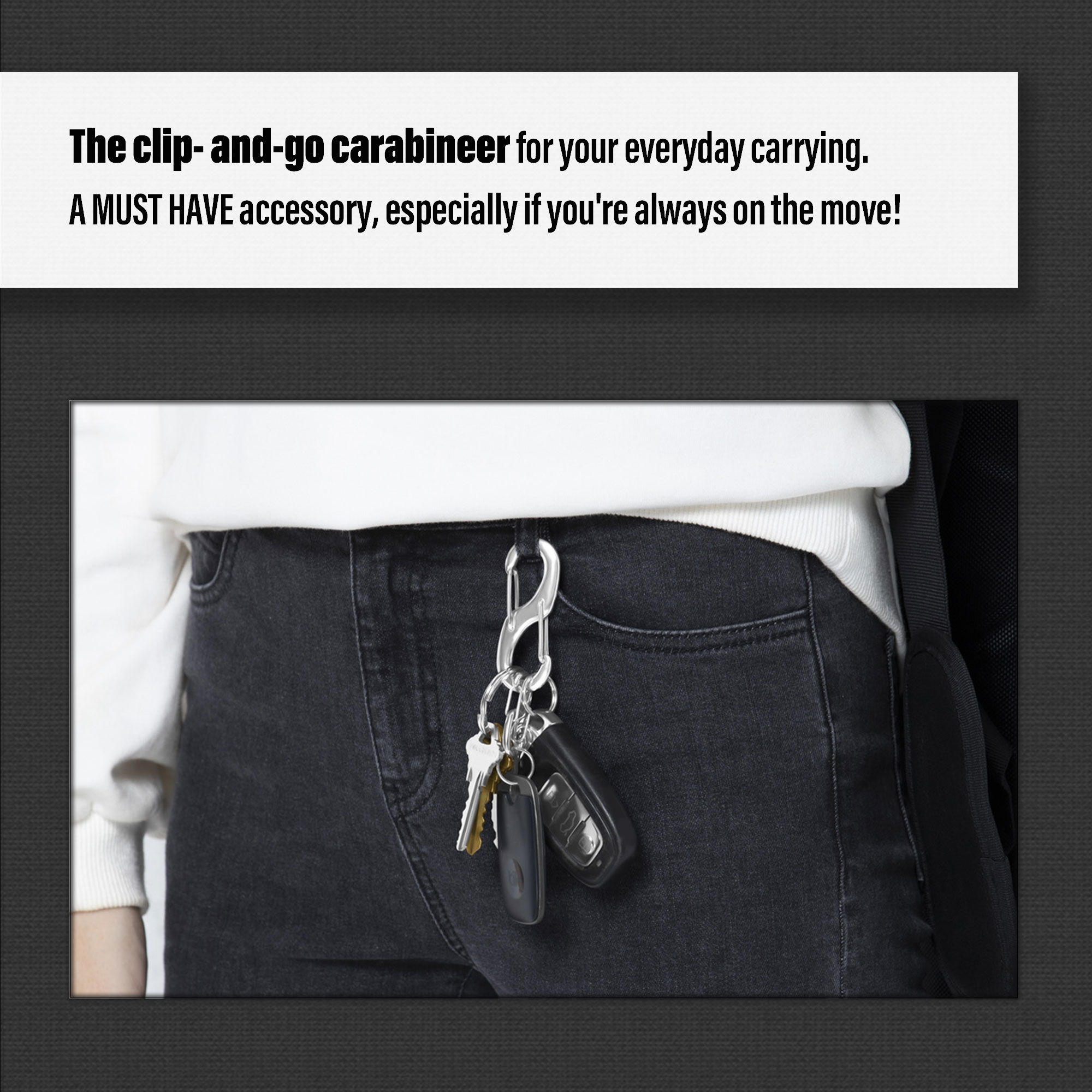 STEEL HAWK Surgical Stainless Steel S/M/L Double Carabiner Clips Dual ...