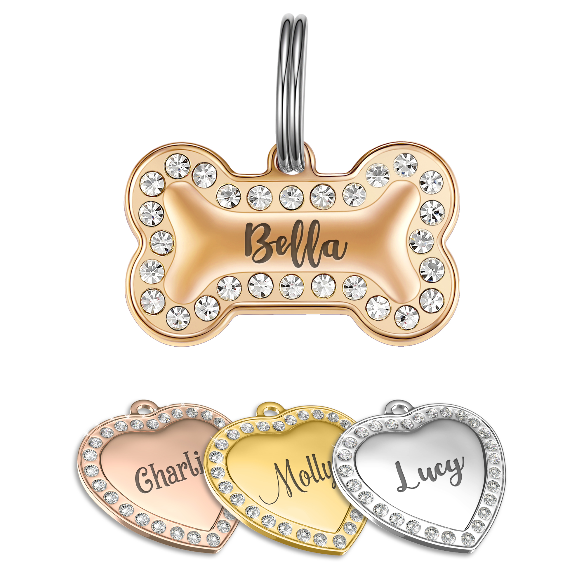 Pet ID - Personalized Stainless Steel Bling Pet ID Tags for Dogs and Cats