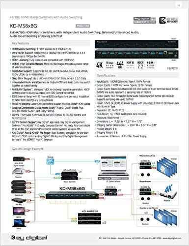 KD-MS8x8G 8x8 4K/18G HDMI Matrix Switcher with Independent Audio Switching