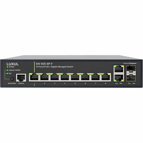 Luxul SW-505-8P-F 12-Port 1Gb L2/L3 Managed Switch, US Powercord