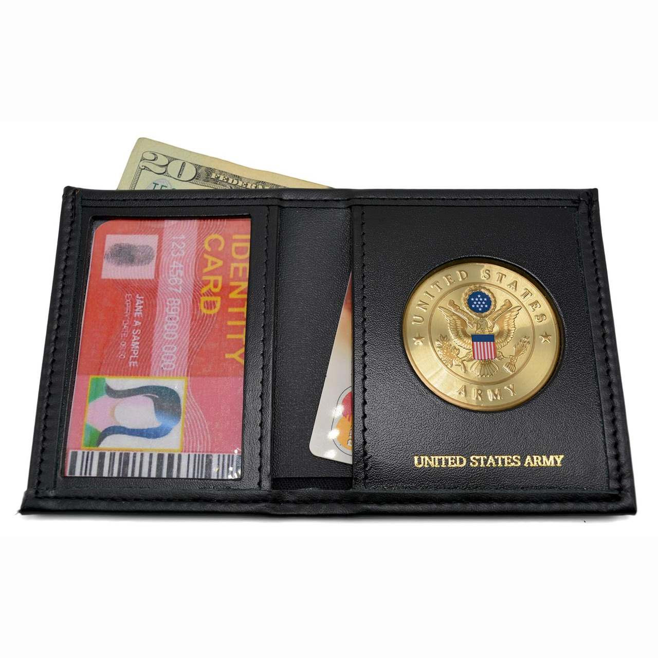 US Army Mens Black Leather Bi Fold Billfold Wallet