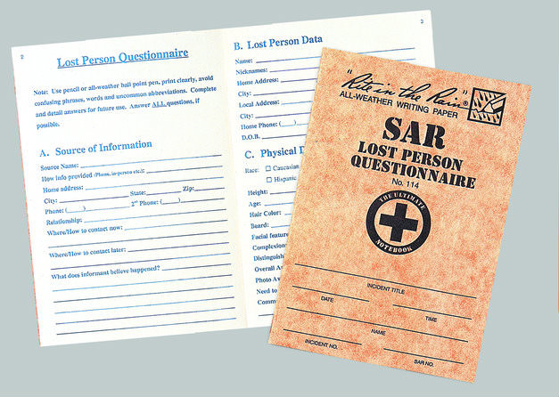 Rite In The Rain SAR Lost Person Questionaire
