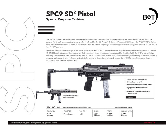 B&T Limited Sniper Grey SPC9 SD2 Pistol with Modular 2-Piece Titanium ...