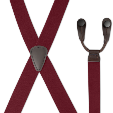 BURGUNDY 1.25-Inch Elastic X-Back Suspenders - Brown Button On Ears ...
