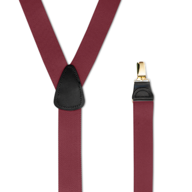 BURGUNDY 1.25 Inch Y-Back Suspenders, Brass - Drop Clip - Mars Suspenders