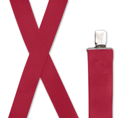 RED 2 inch X-Back Suspenders, Cross Sewn - Strong Clips - Mars Suspenders
