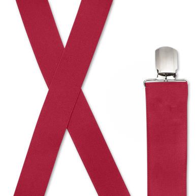 RED 2 inch X-Back Suspenders, Cross Sewn - Two Pin Clips - Mars Suspenders
