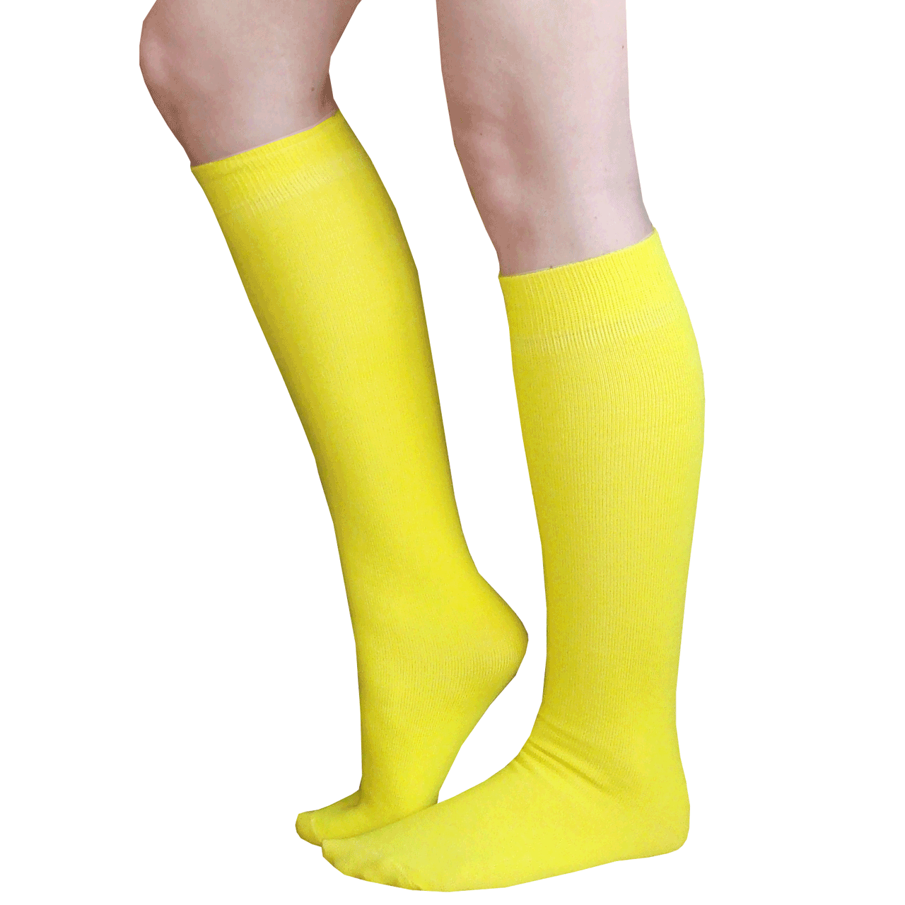 Yellow Tube Knee High Socks with White Stripes
