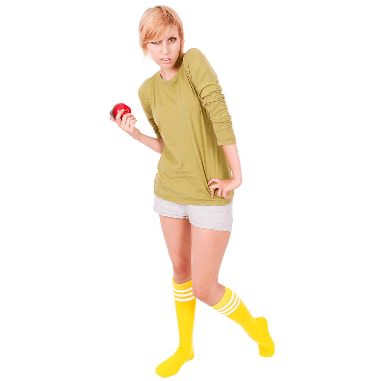 Yellow Tube Knee High Socks with White Stripes
