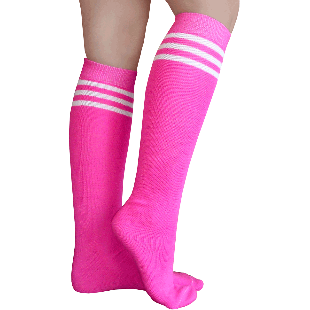 Neon Pink Heart Knee High Socks