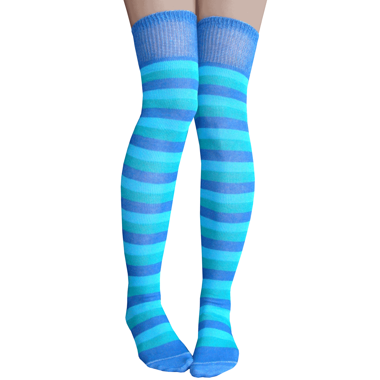 Light Blue & White Striped Thigh Highs