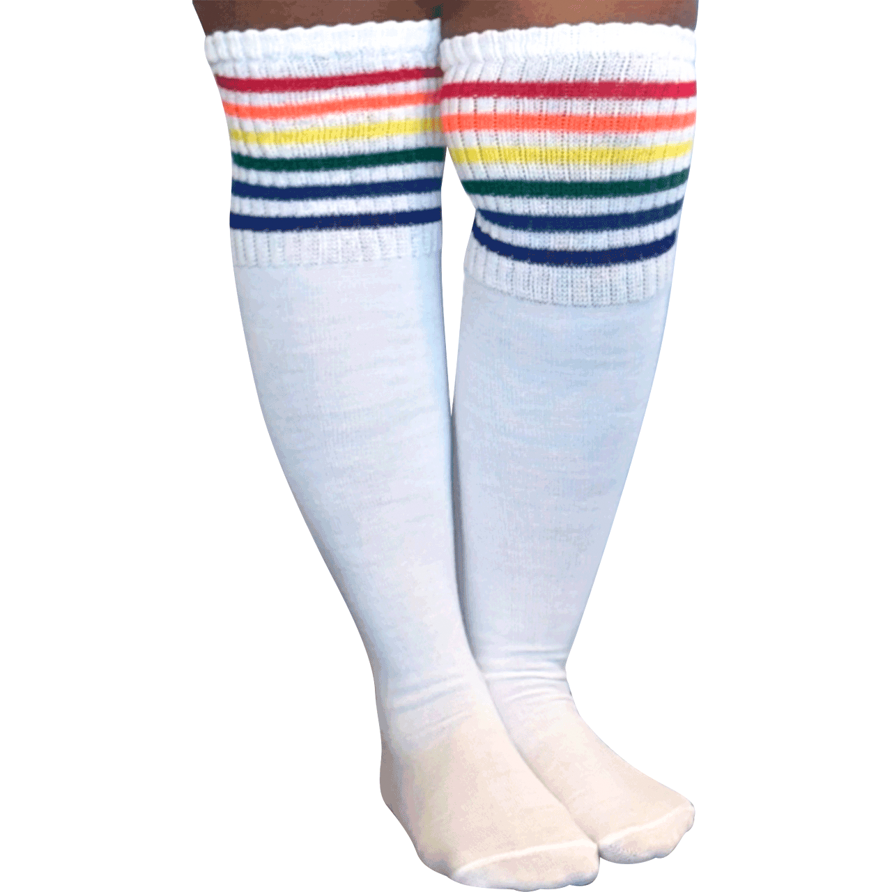 Over the Rainbow Plus Size Thigh High Socks by Chrissy's Socks