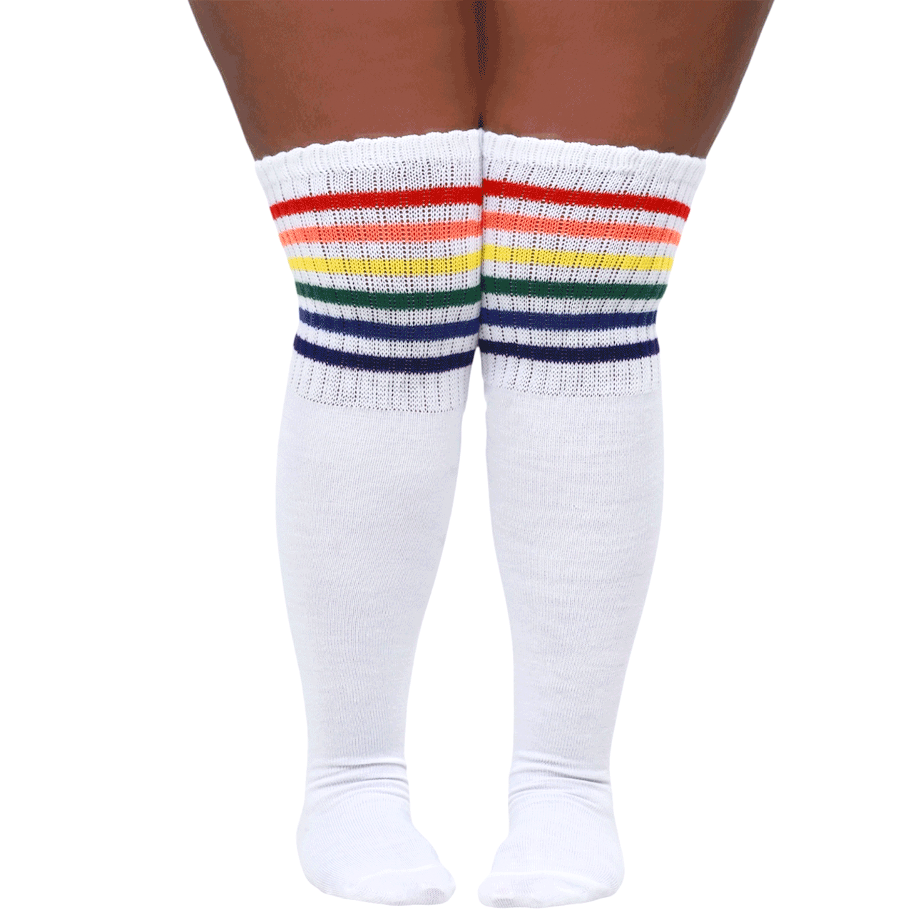 Over the Rainbow Plus Size Thigh High Socks by Chrissy's Socks