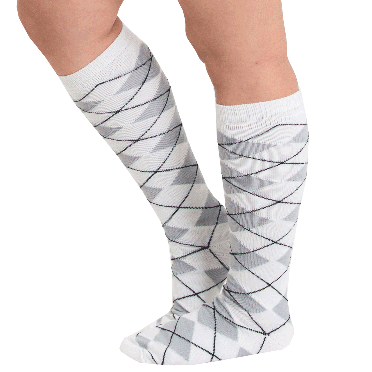 Pink & Gray Argyle Knee High Socks