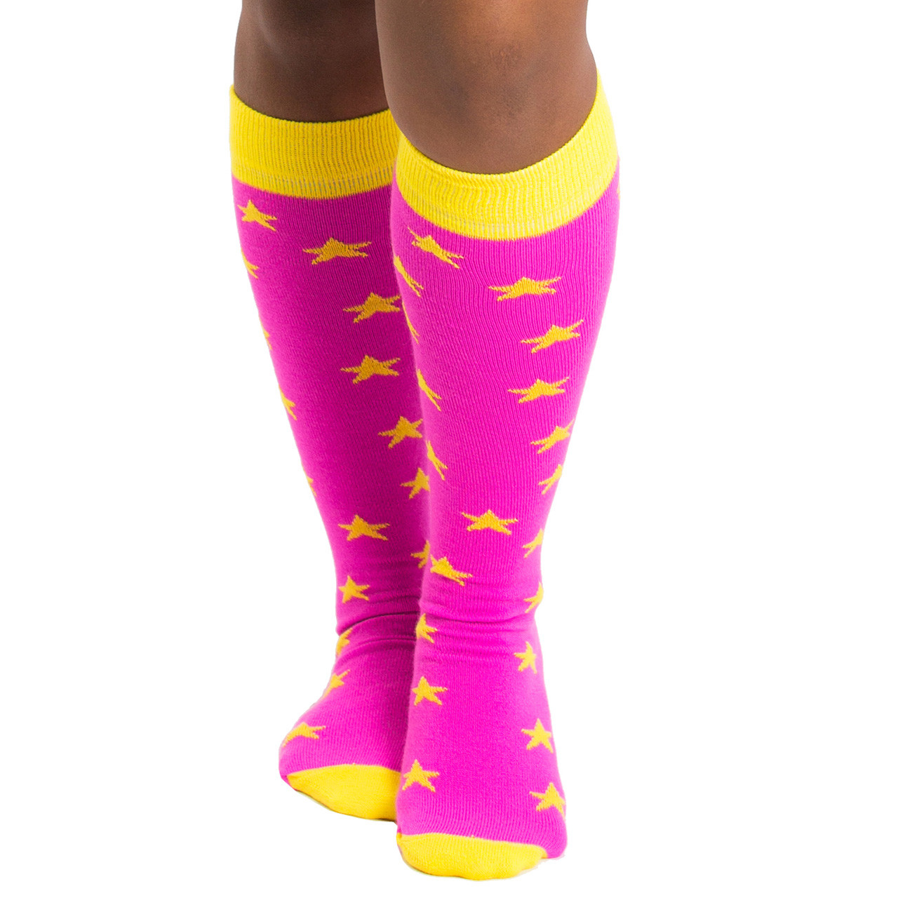 Neon Pink Star Knee High Socks