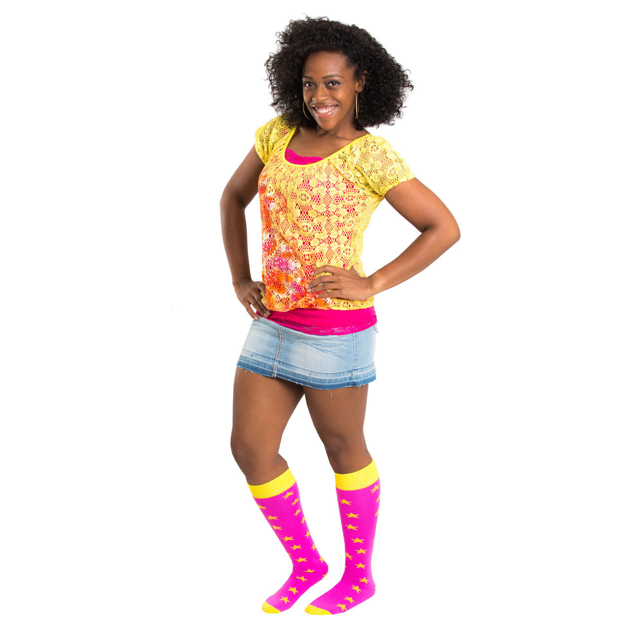 Neon Pink Star Knee High Socks