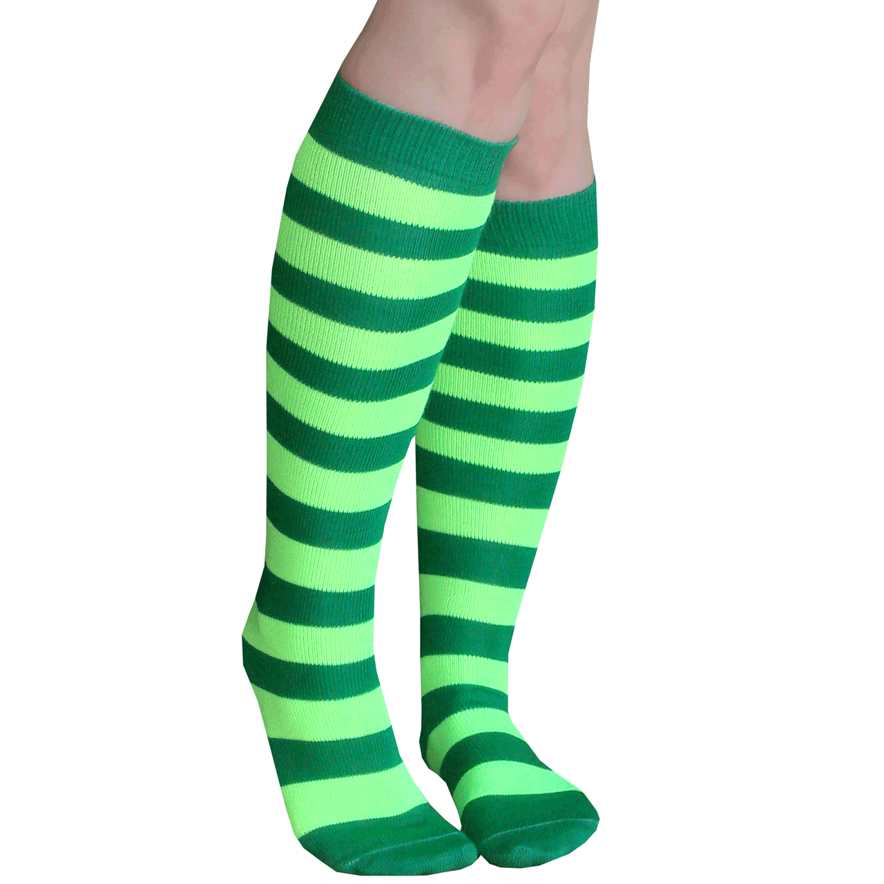 White/Neon Green Knee High Socks