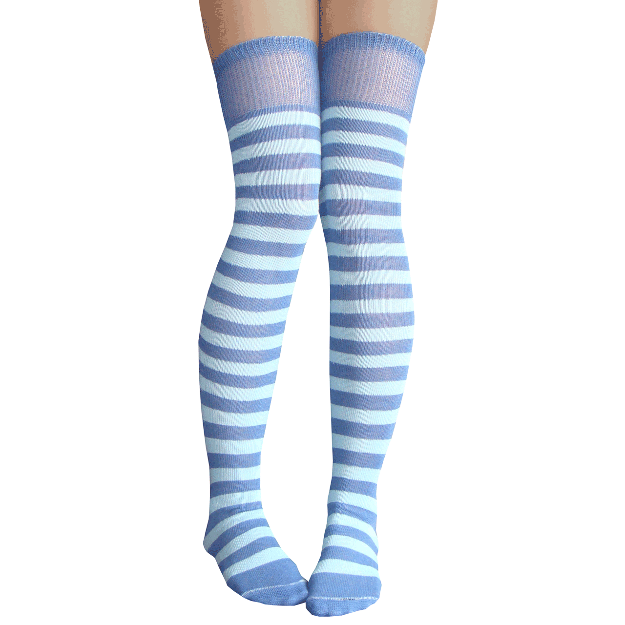 Light Blue & White Striped Thigh Highs