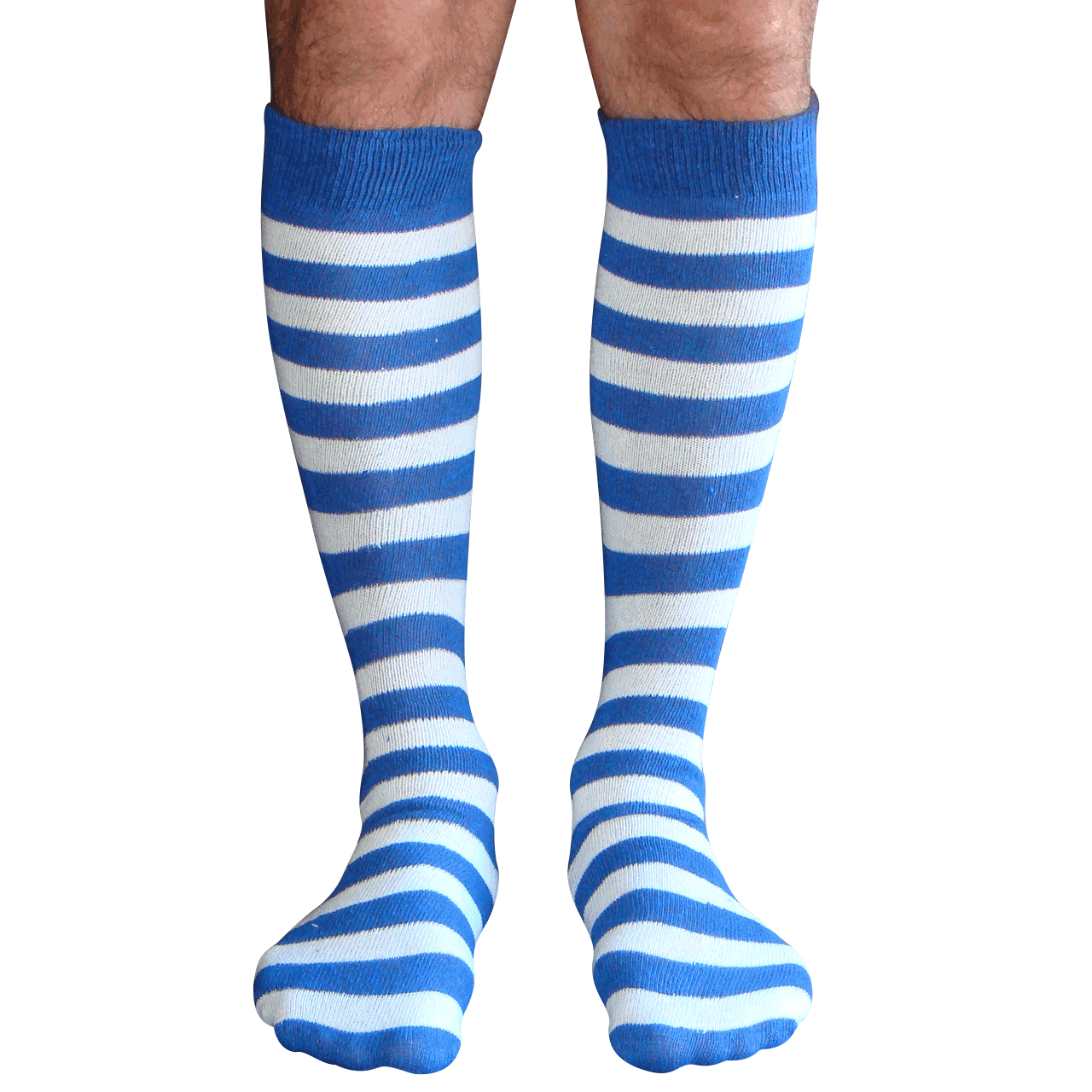 Striped White/Royal Blue Knee High Socks