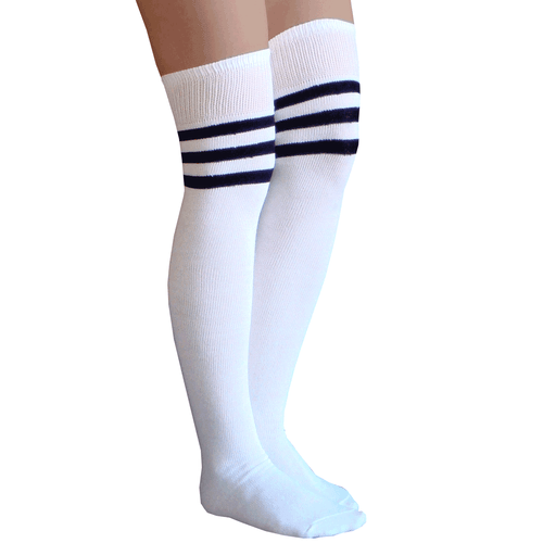 Black and Lilac Athletic Striped Thigh Highs