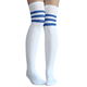 White and royal blue athletic striped thigh high