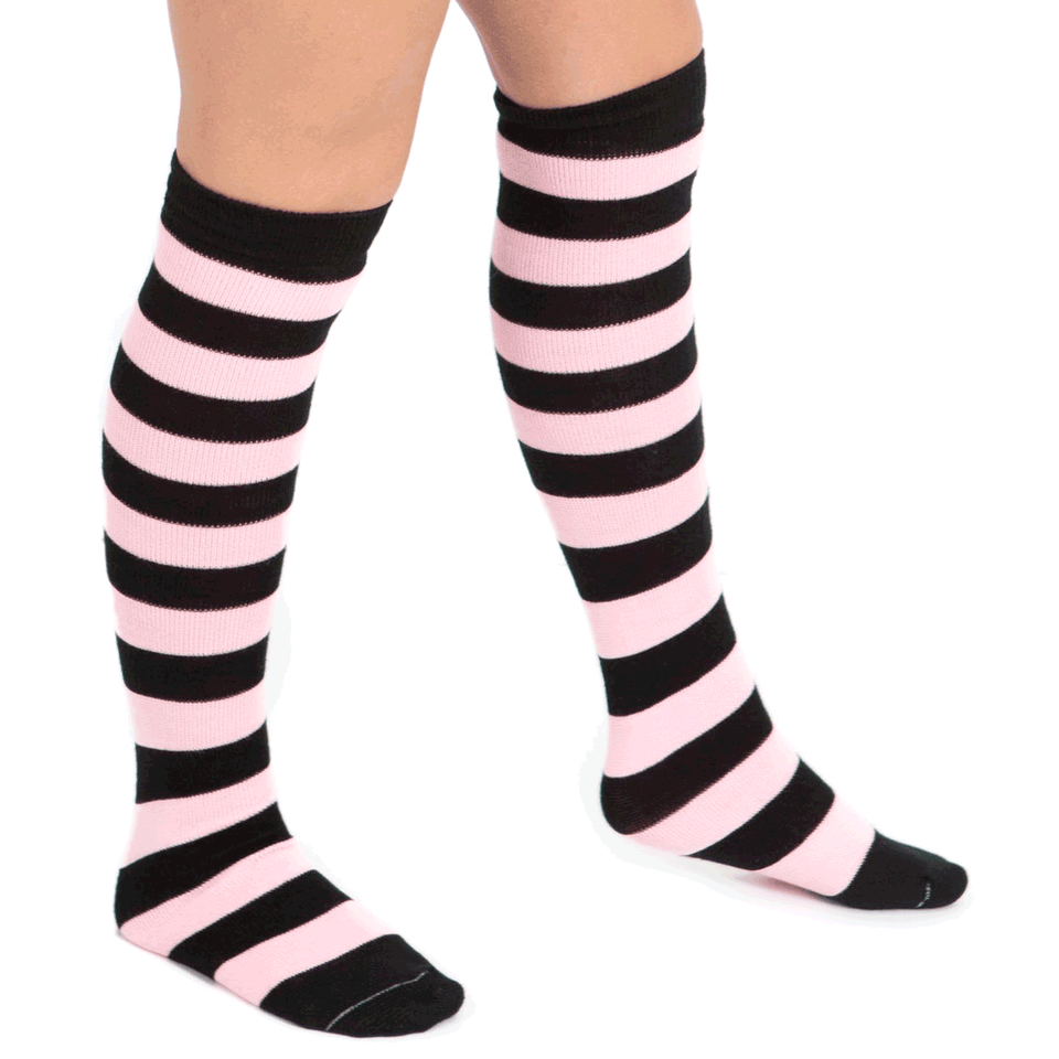 Striped White/Light Pink Knee High Socks