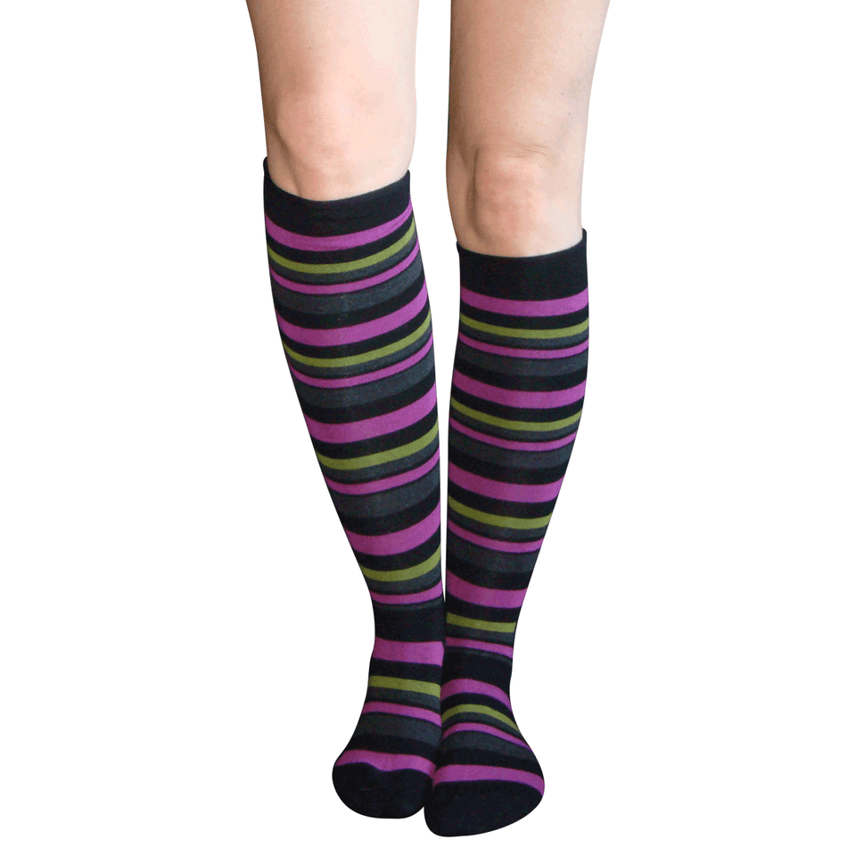Striped Black/Gray Knee High Socks