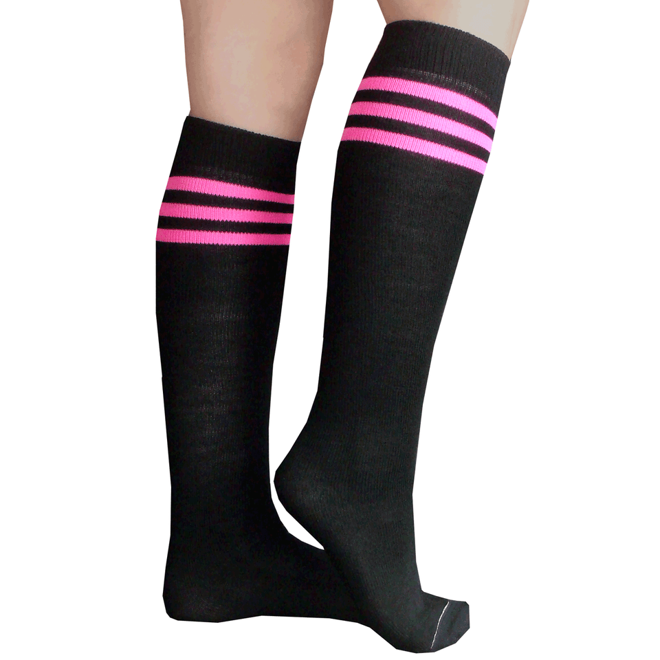 Striped Black/Neon Pink Tube Socks