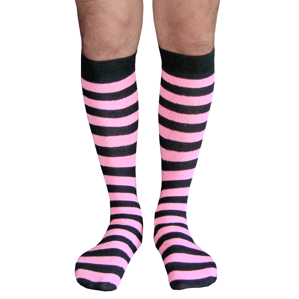Striped White/Light Pink Knee High Socks