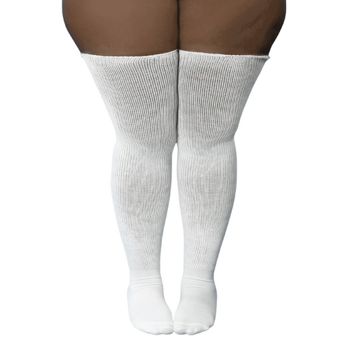 Solid White Plus Size Thigh High Socks by Chrissy’s Socks