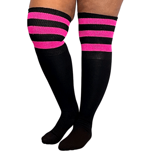 Black and Neon Pink Plus Size Thigh High Socks that are 35 Inch Morpul ...