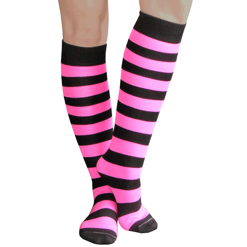 Striped Blackneon Pink Knee Socks