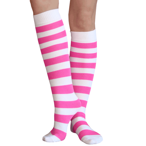 Striped Whiteneon Pink Knee Socks
