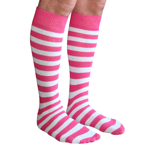 Mens Neon Pink & White Striped Socks