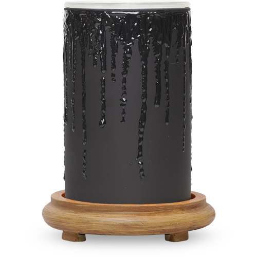 Black Drip Candle Simmering Light with Wood Grain Base - Pink Zebra Home