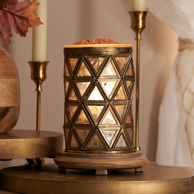 Golden Mirage Simmering Light with Wood Grain Base - Pink Zebra Home