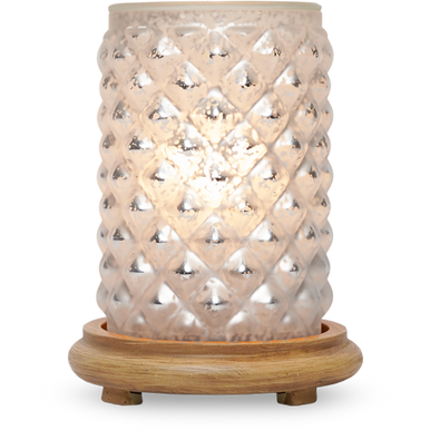 Iced White Diamond Simmering Light with Wood Grain Base - Pink Zebra Home