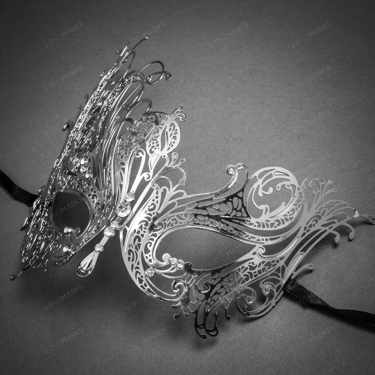 Venetian Swan Party Masquerade Mask with Rhinestones and Bling - Silver