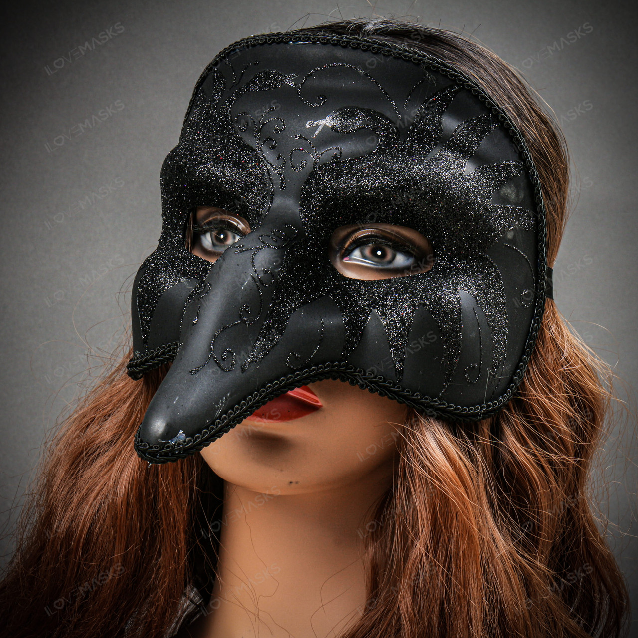 Long Nose Swan Venetian Masquerade Mask-Black
