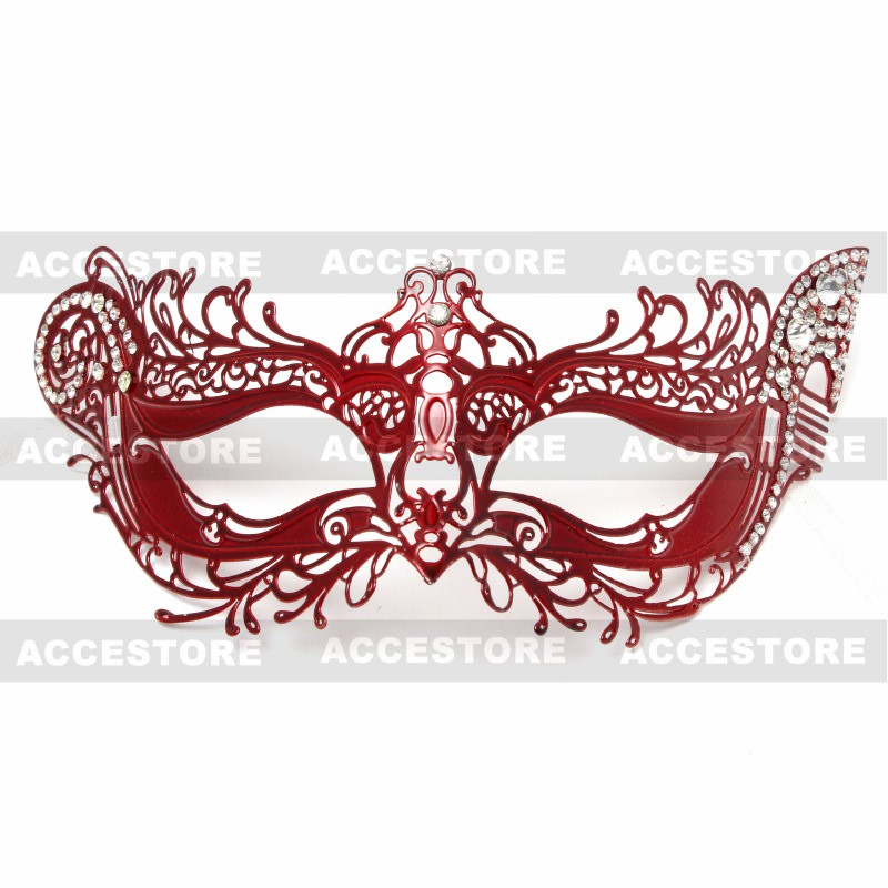 Sparkling Rhinestones Masquerade Costume Party Mask-Red