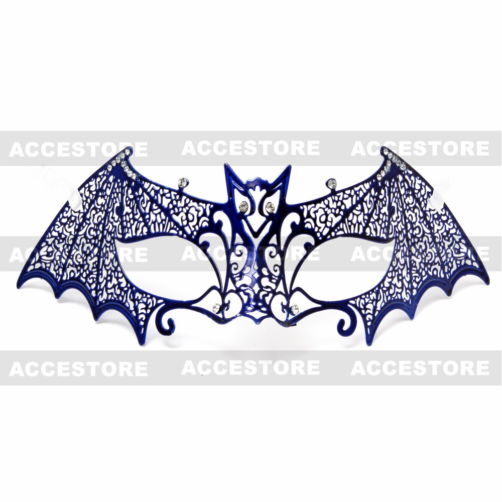 Bat Venetian Masquerade Mask with Silver Rhinestones - Blue