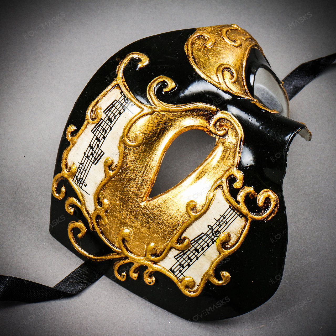 Phantom Of Opera Musical Masquerade Venetian Men Full Mask - Black Gold