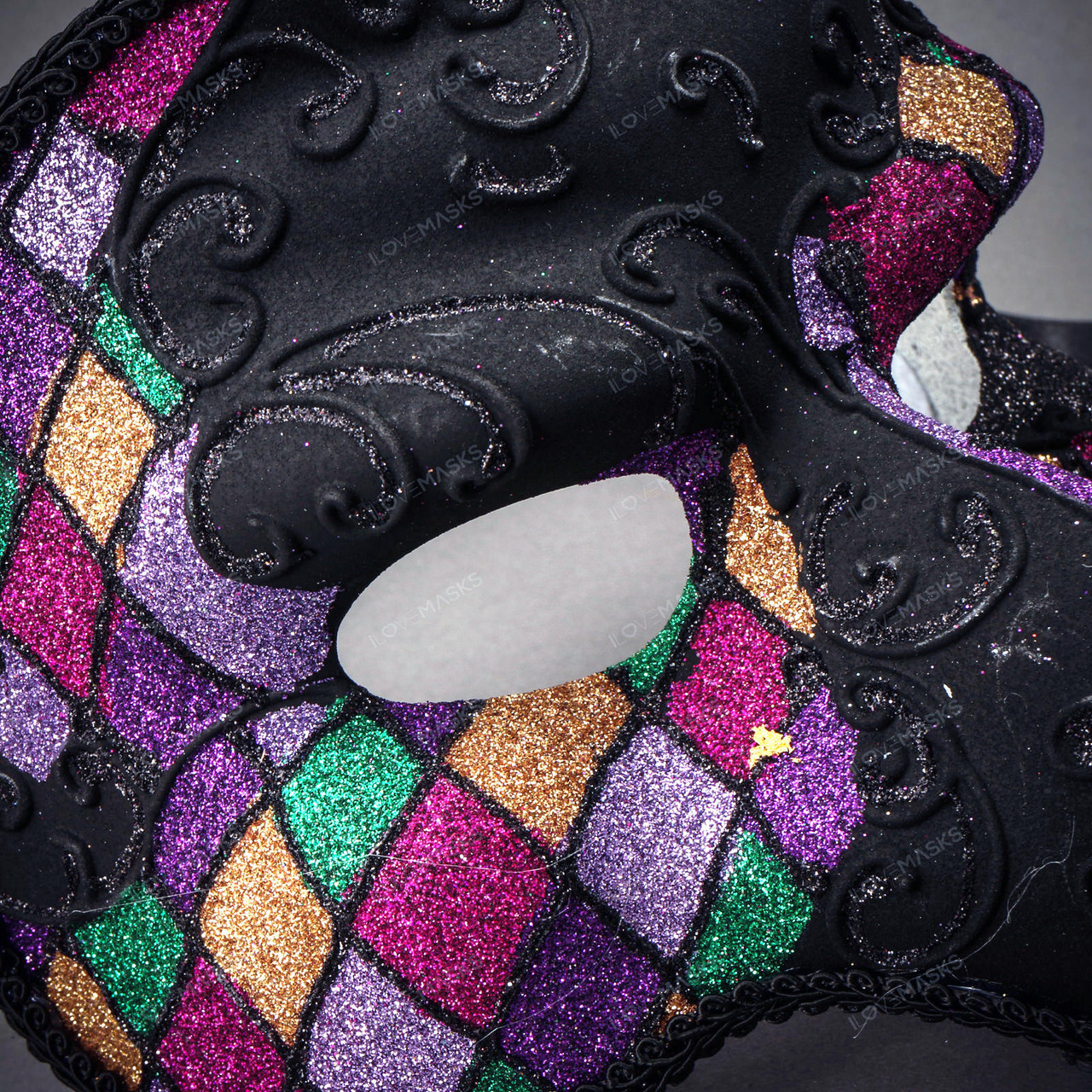 Glitter Swan Masquerade Venetian Men Nose Mask-Black Rainbow