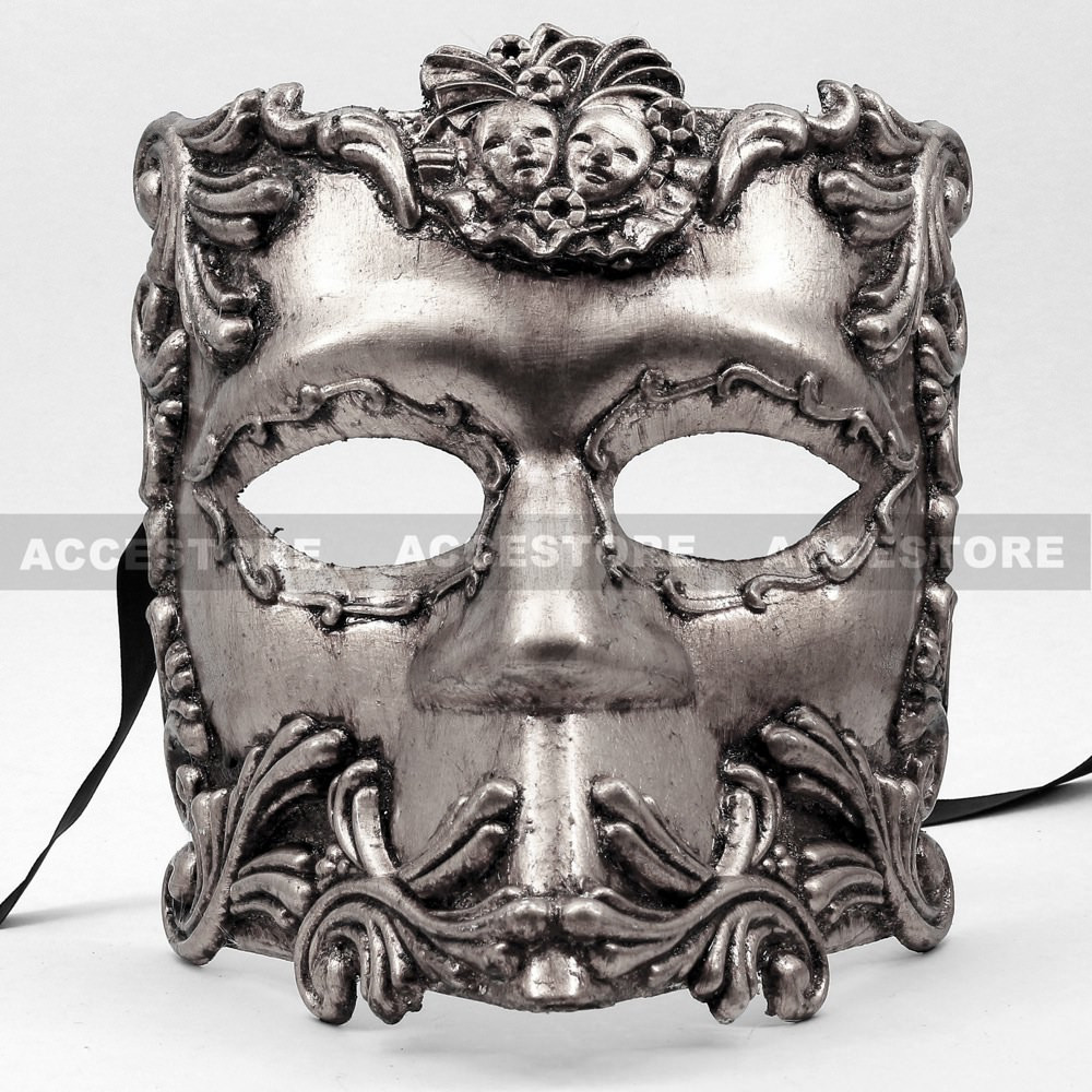 Antique Venetian Men Masquerade Emperor Caesar Bauta Mask-Silver