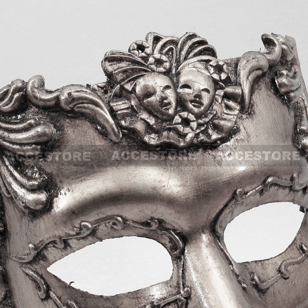 Antique Venetian Men Masquerade Emperor Caesar Bauta Mask-Silver