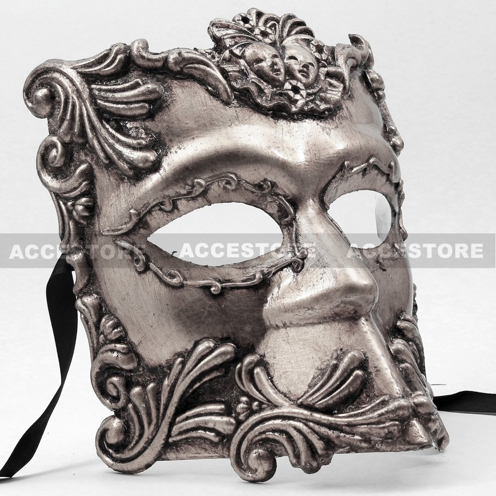 Antique Venetian Men Masquerade Emperor Caesar Bauta Mask-Silver